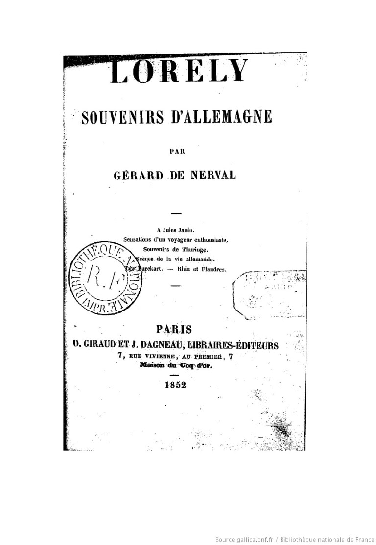 Lorely : souvenirs d’Allemagne, par Gérard de Nerval – Art et Culture ...